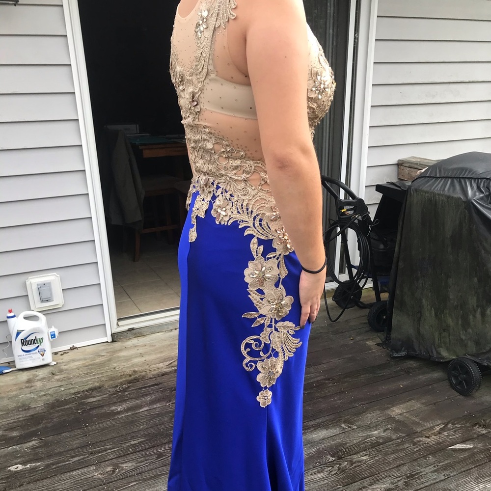 Cobalt Blue And Gold Prom Dress - Gem